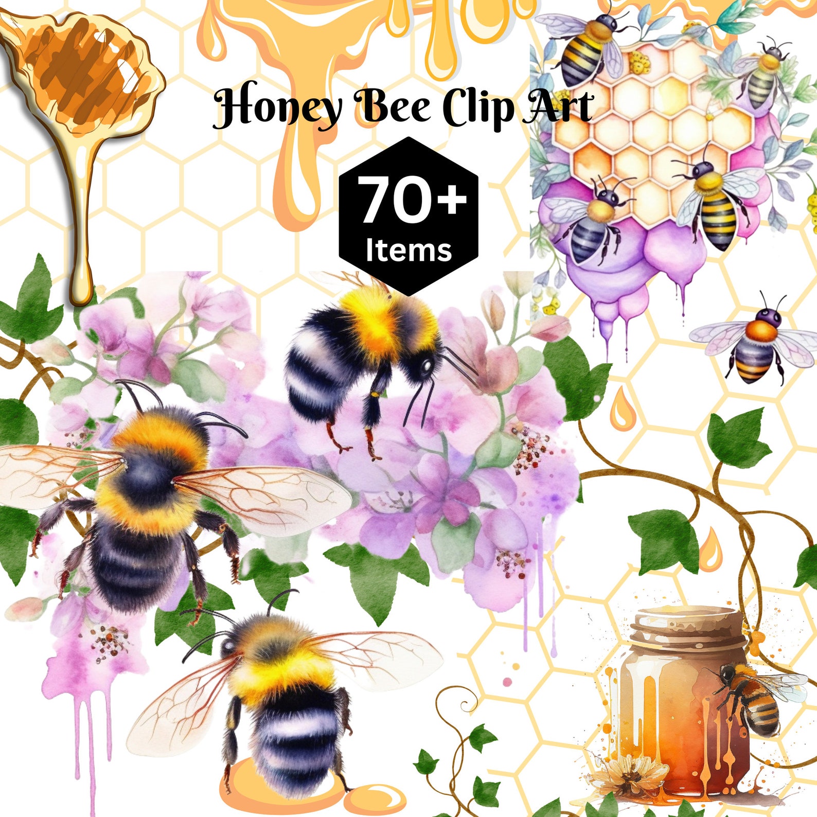70 Spring Summer Bee Printable Clipart Images Instant Download Digital ...