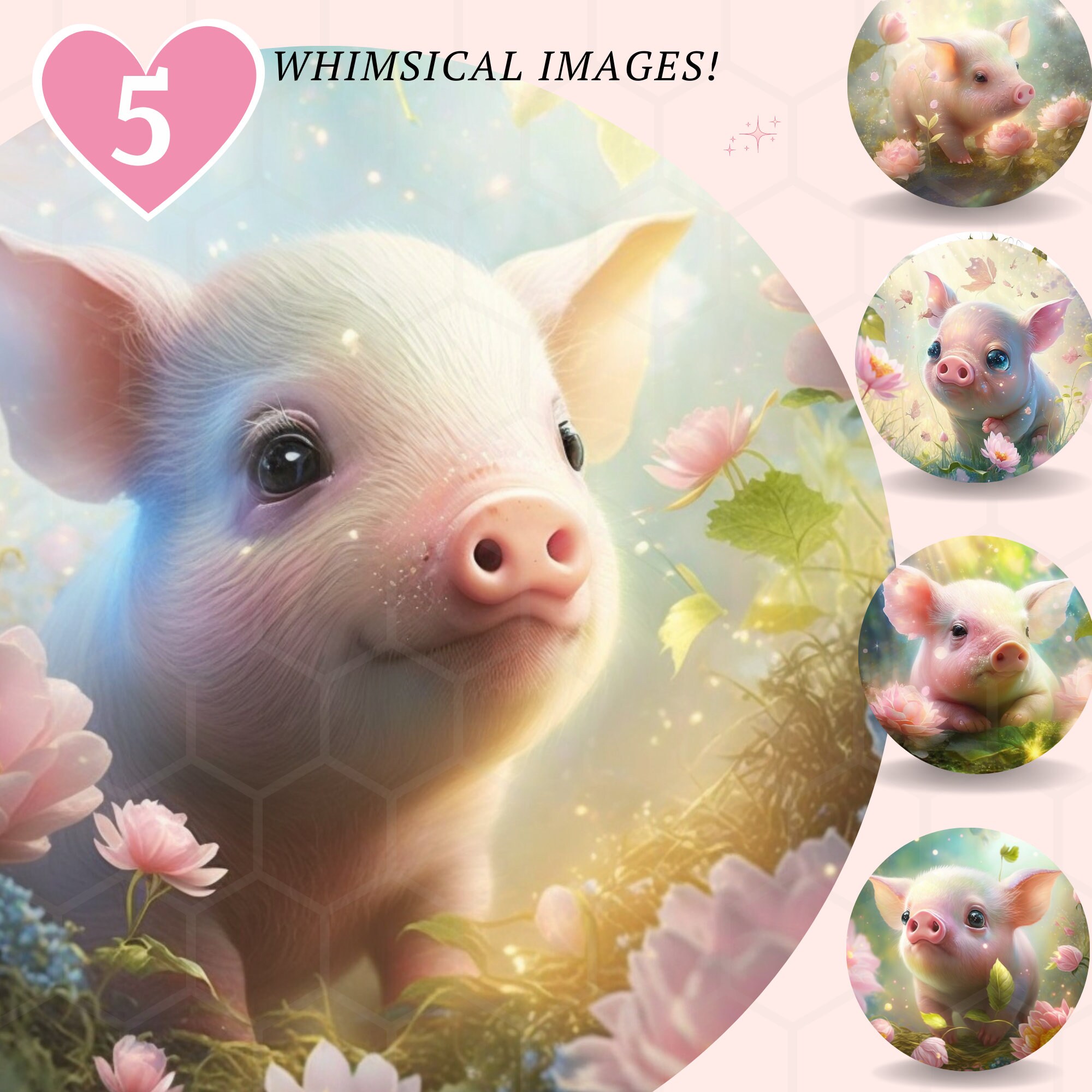 5 Cute Pigs Printable Clipart Designs Instant Digital Download Images ...
