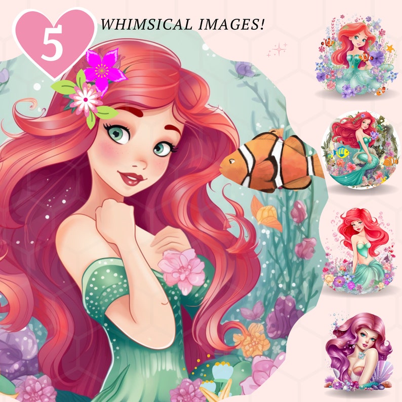 5 Cartoon Mermaids Printable Clipart Instant Digital Download Images - Etsy