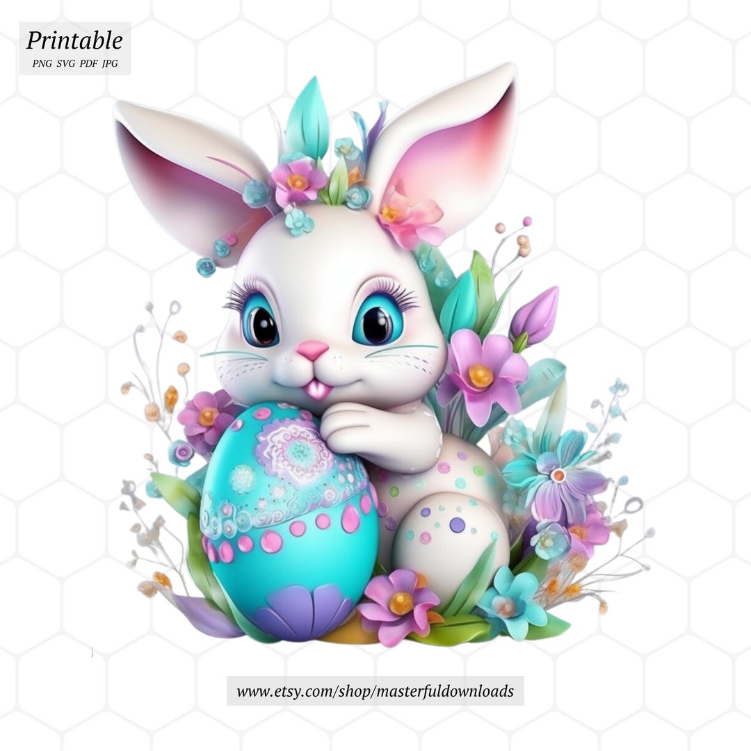 Cute Floral Easter Clipart Spring Bunny Instant Digital Download Design ...