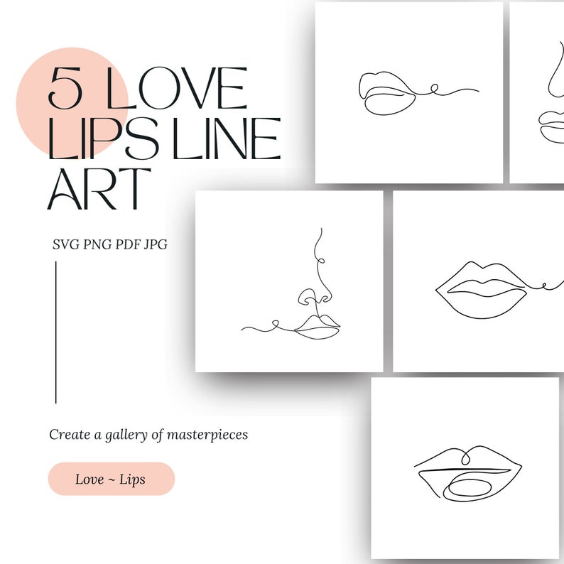 Lips of Love Line Art Printable Digital Womens Lips Clipart Images ...