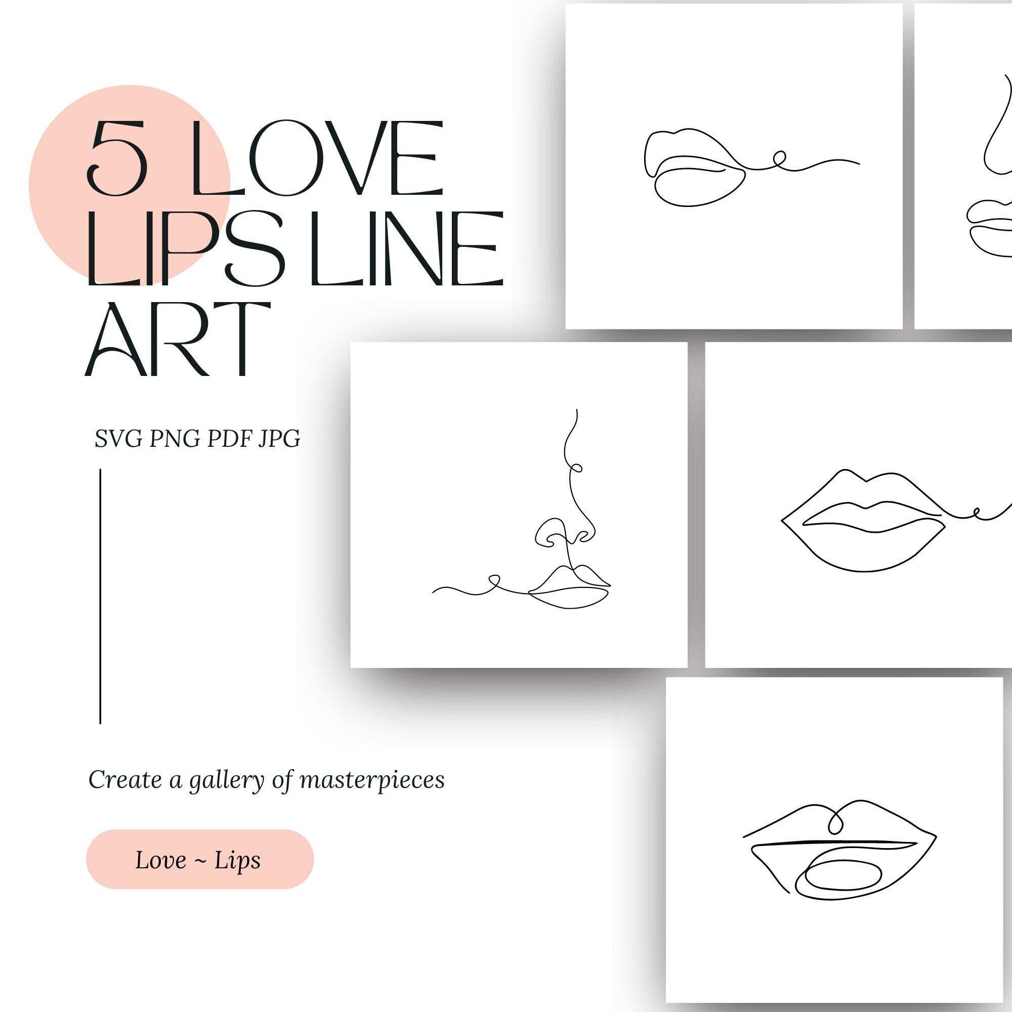 Lips of Love Line Art Printable Digital Womens Lips Clipart Images ...