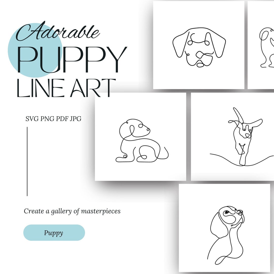 Puppy Dog Line Art Digital Bundle SVG Printable PNG Clipart Images ...