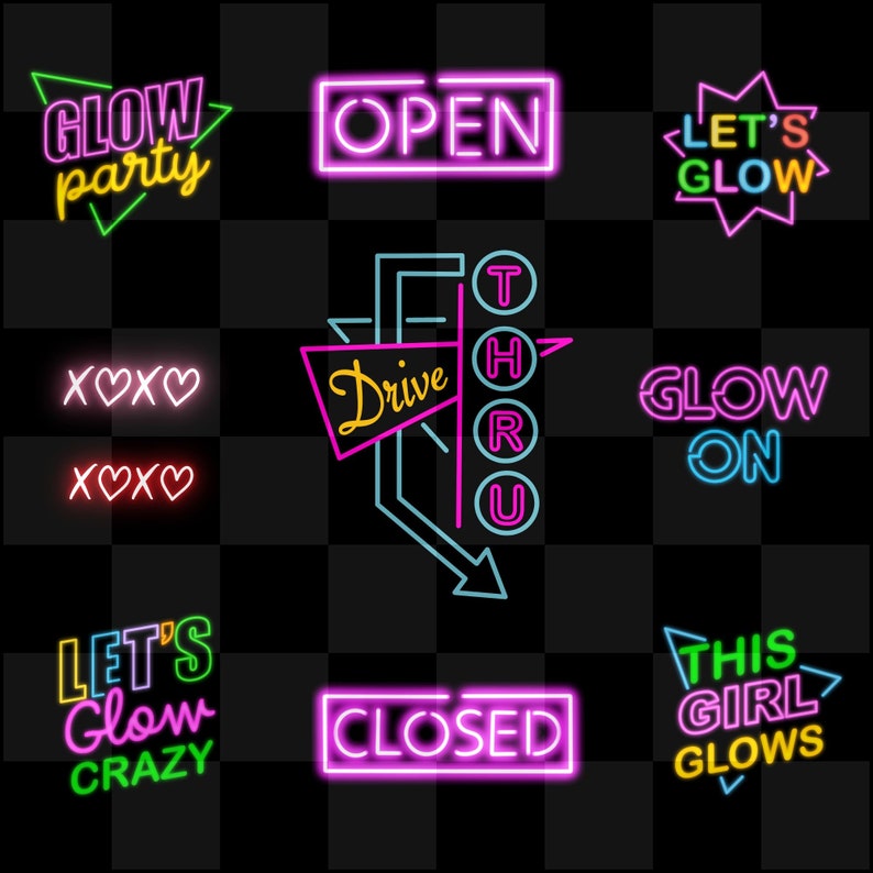 120+ Neon Clipart Designs Glowing Printable Images Instant Digital ...