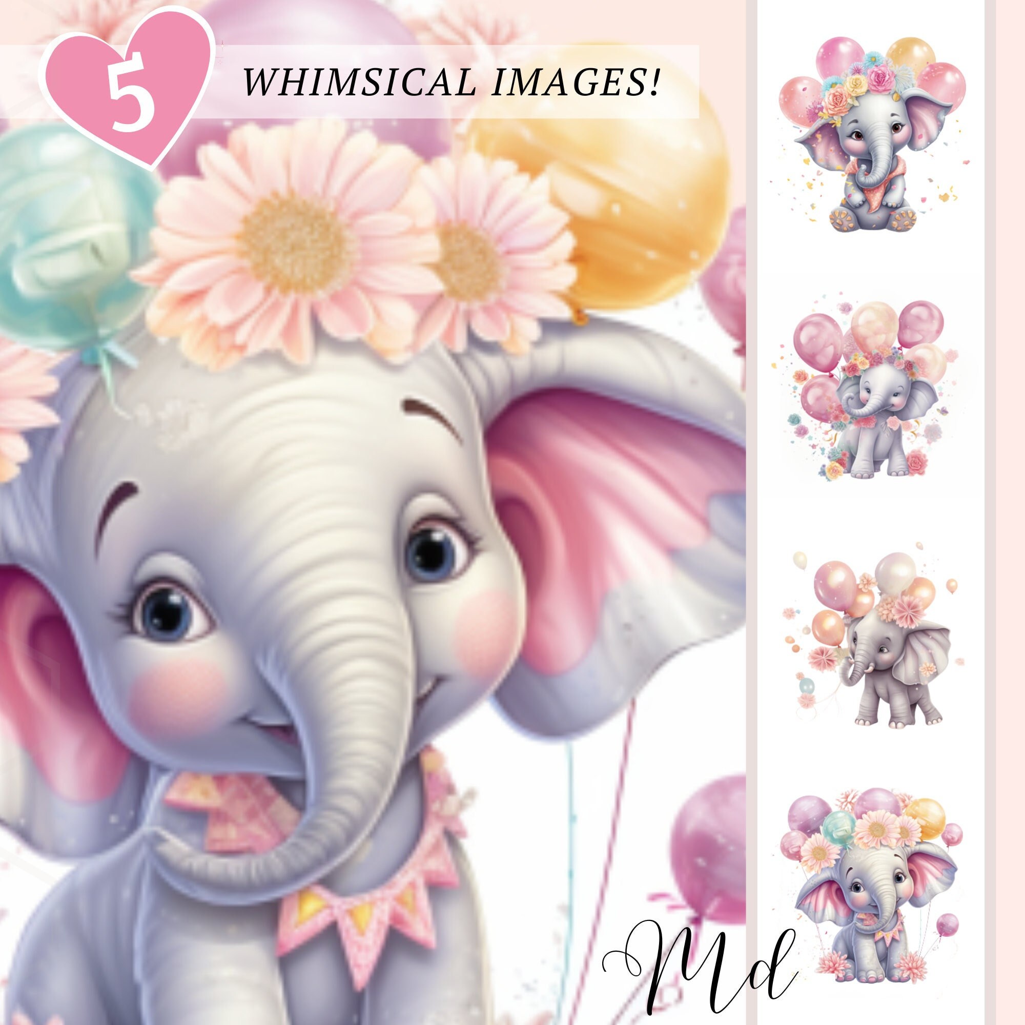 Kids Birthday Elephants Printable Clipart Designs Digital Instant ...