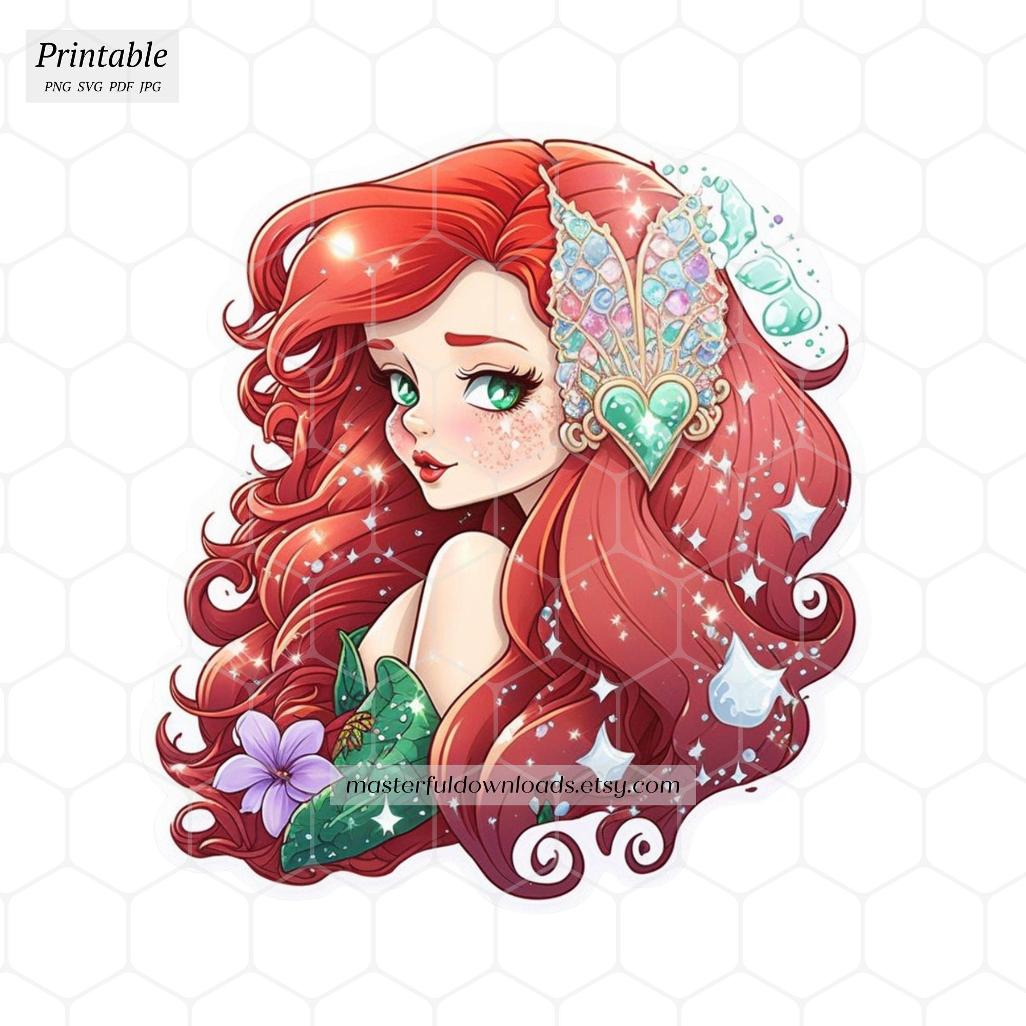 Red Haired Mermaid Cartoon Printable Clipart Image Instant Digital ...