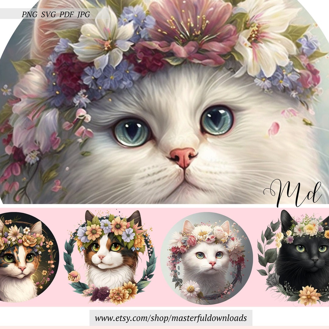 5 Cat Digital Designs Printable Bundle Instant Download Images - Etsy