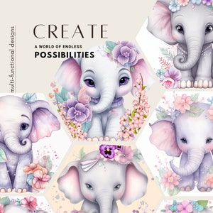 Cute Baby Elephant Printable Clipart Bundle Instant Download Digital ...