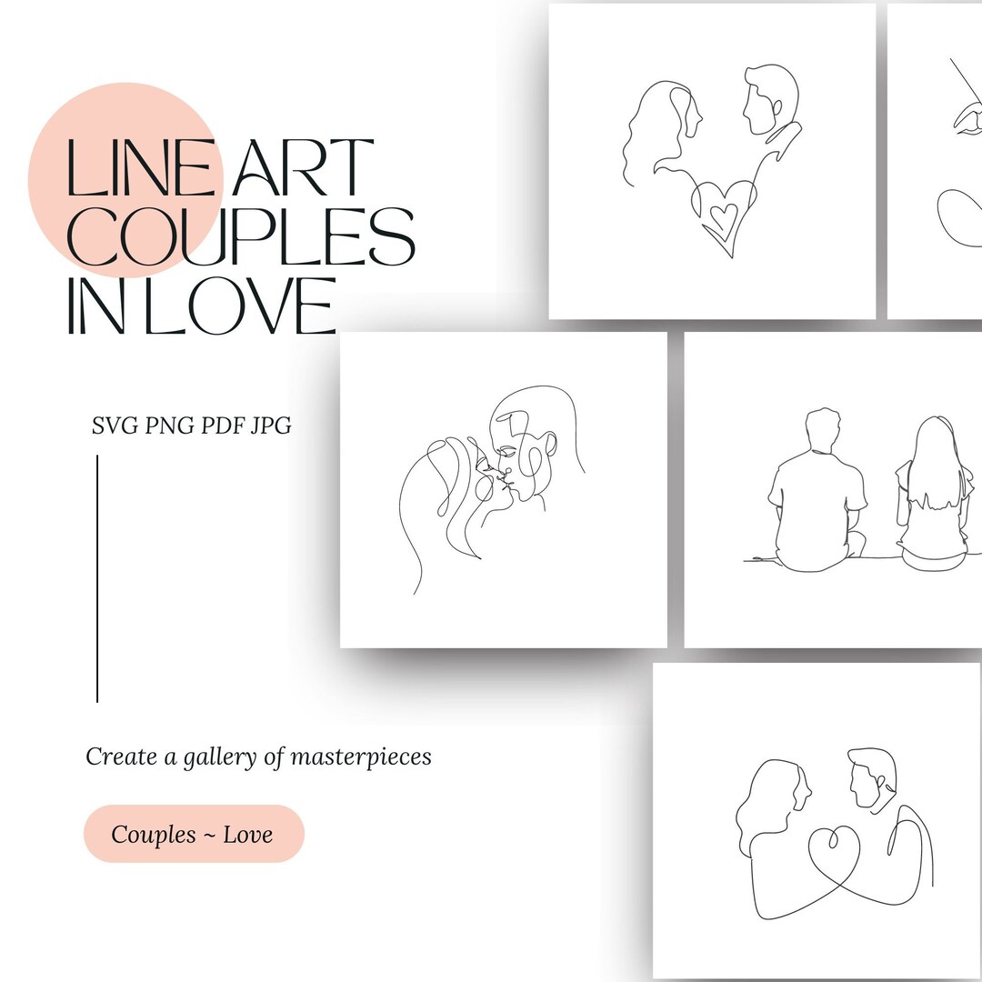 Couples in Love Line Art Digital Clipart Images Valentines Day ...
