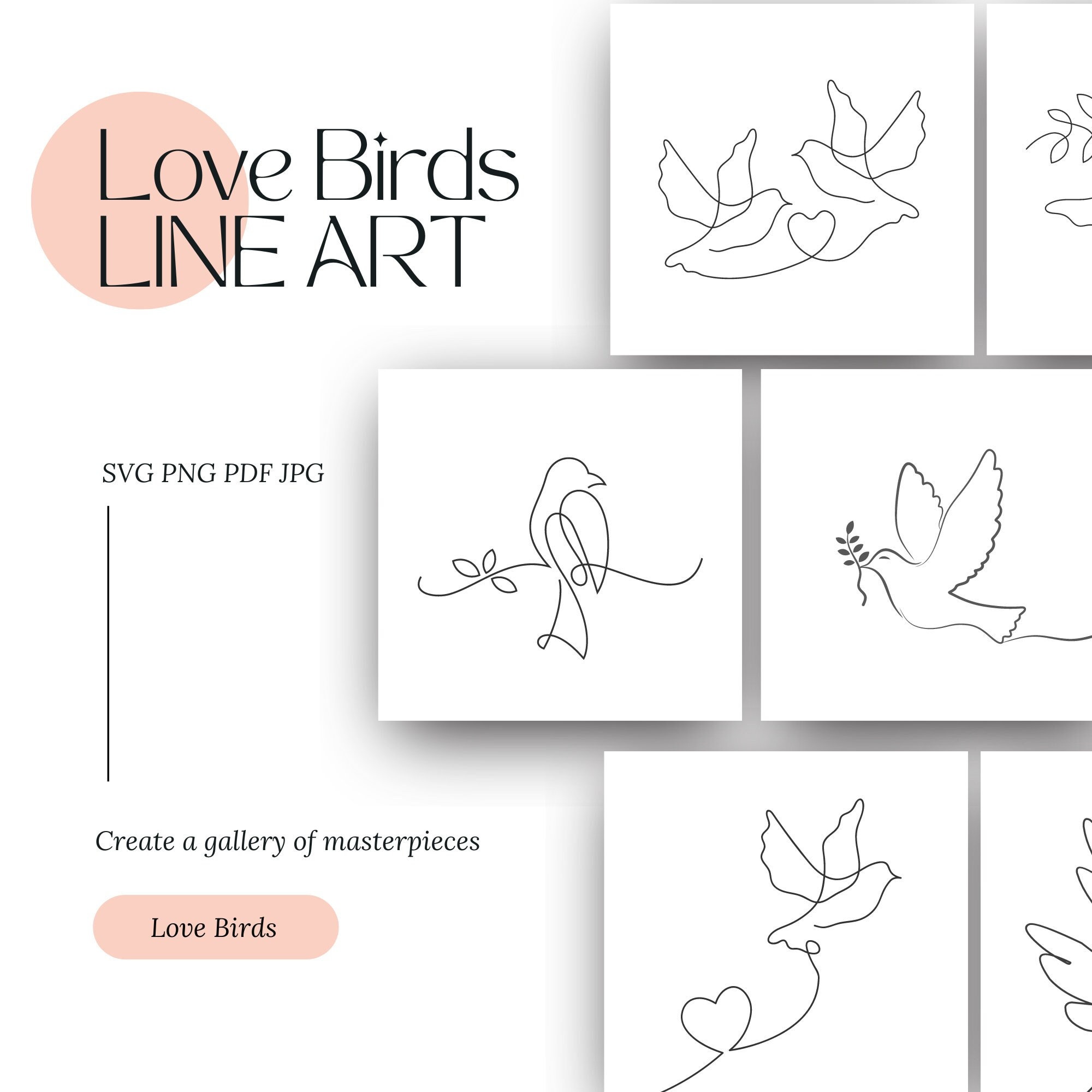 Love Birds Line Art Digital Clipart Printable Minimalism Images Instant ...