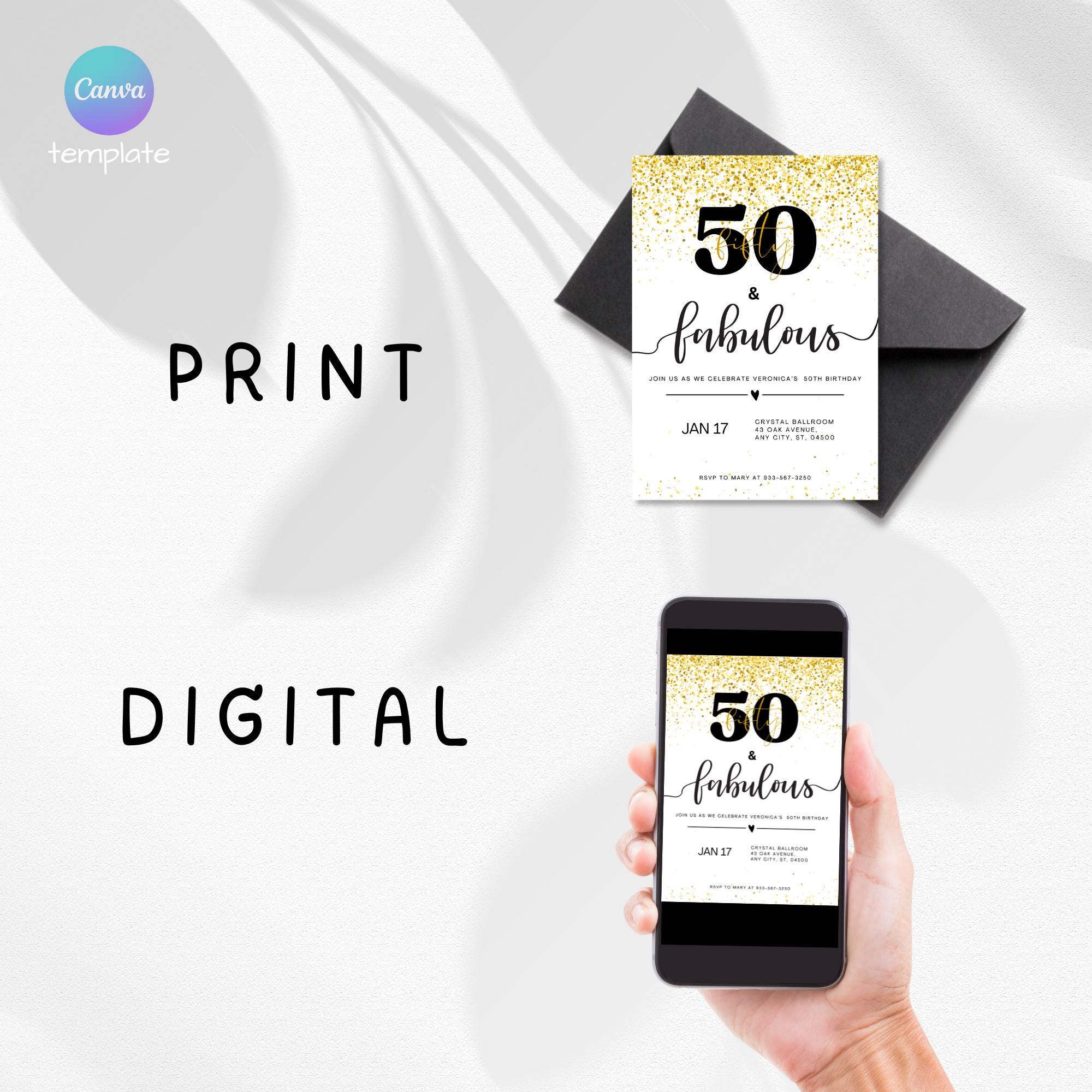 50th Birthday Invitation Template: Editable Canva Design (digital ...