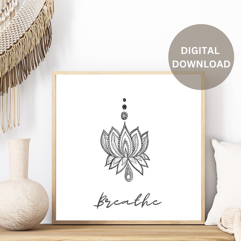 Breathe Printable Lotus Flower Printable Wall Art Lotus - Etsy