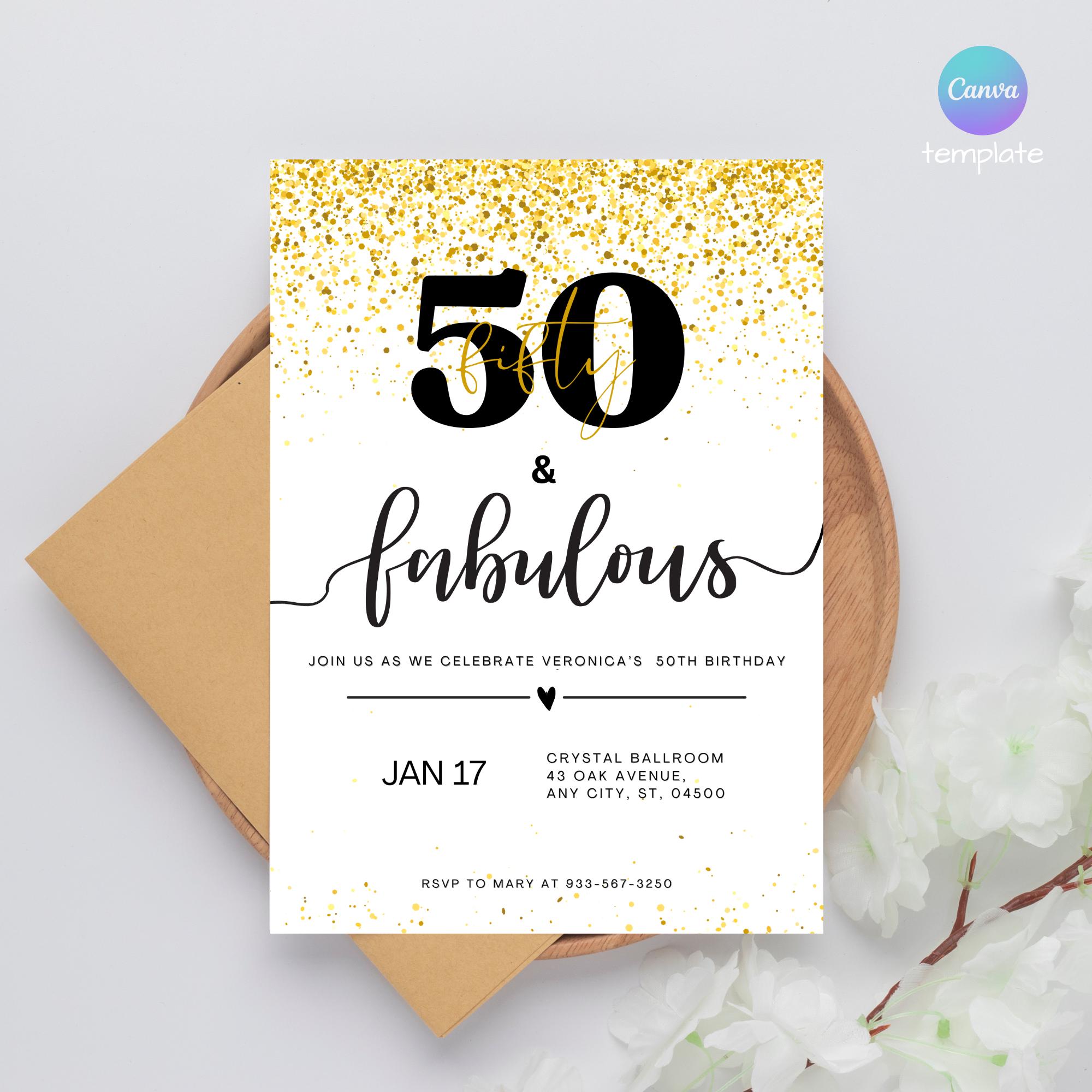 50th Birthday Invitation Template: Editable Canva Design (digital ...