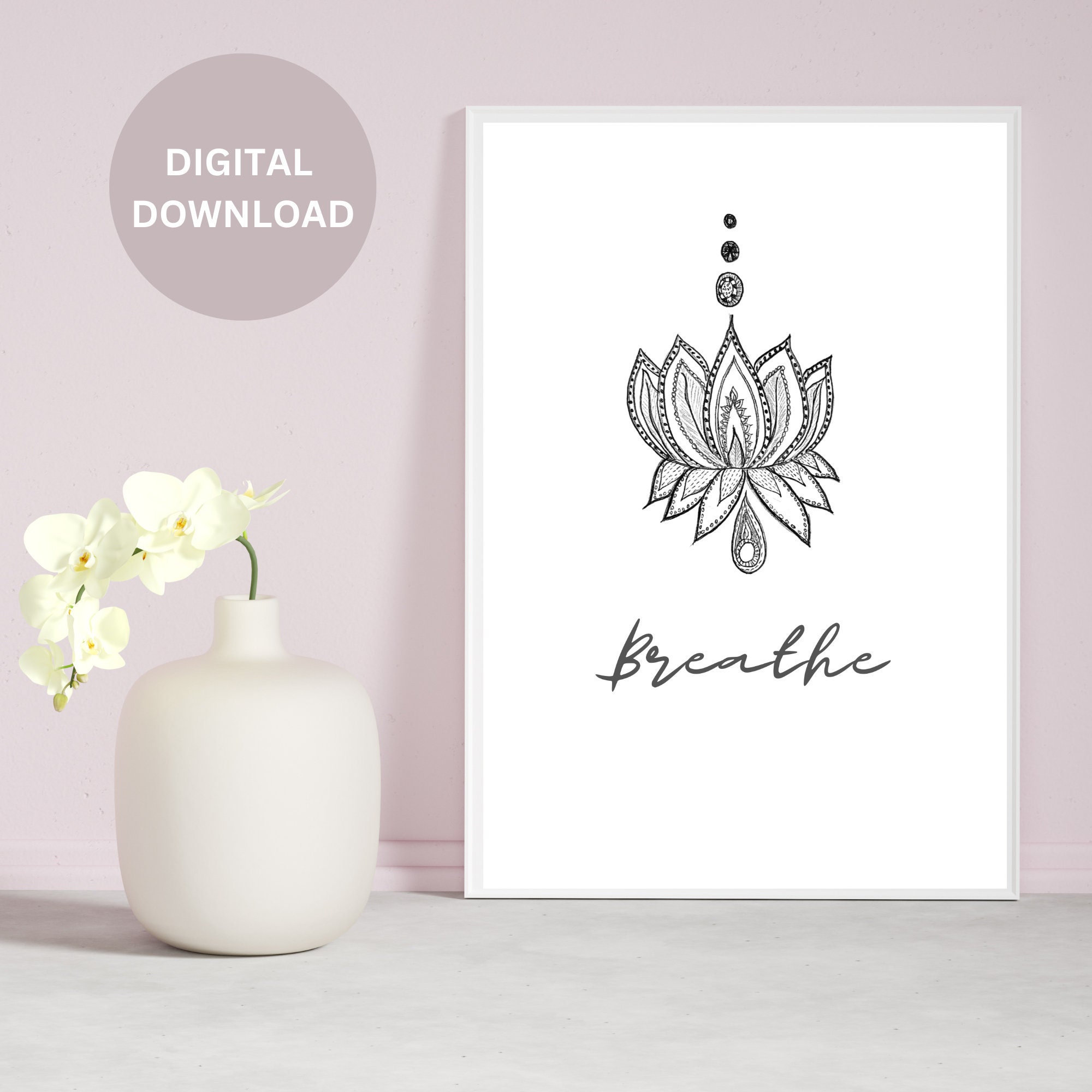 Lotus Flower Sketch Printable, Yoga Meditation Wall Art (PDF) - Etsy
