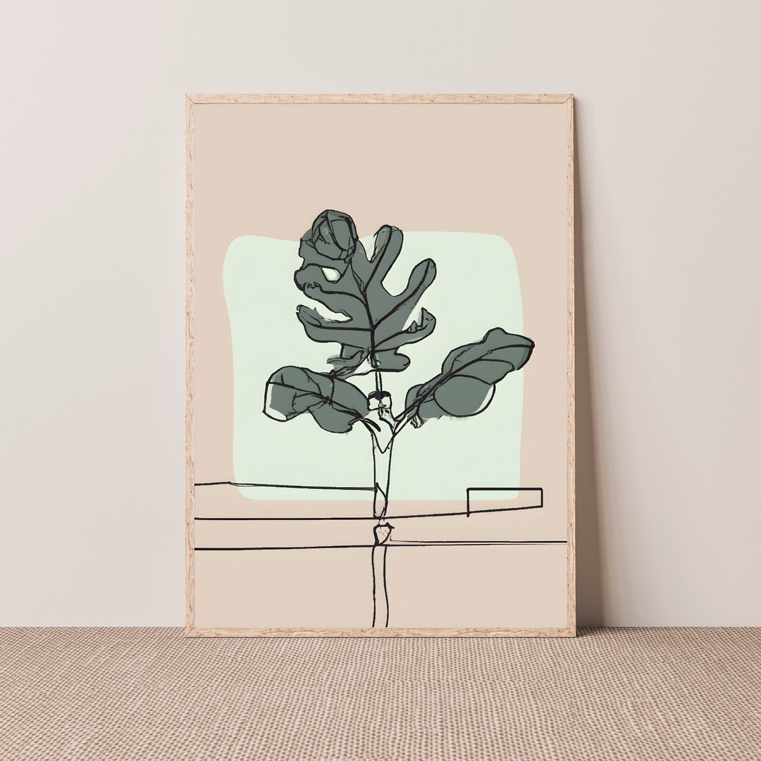 Fiddle Leaf Print Monstera Printable Wall Art Botanical Poster One Line ...