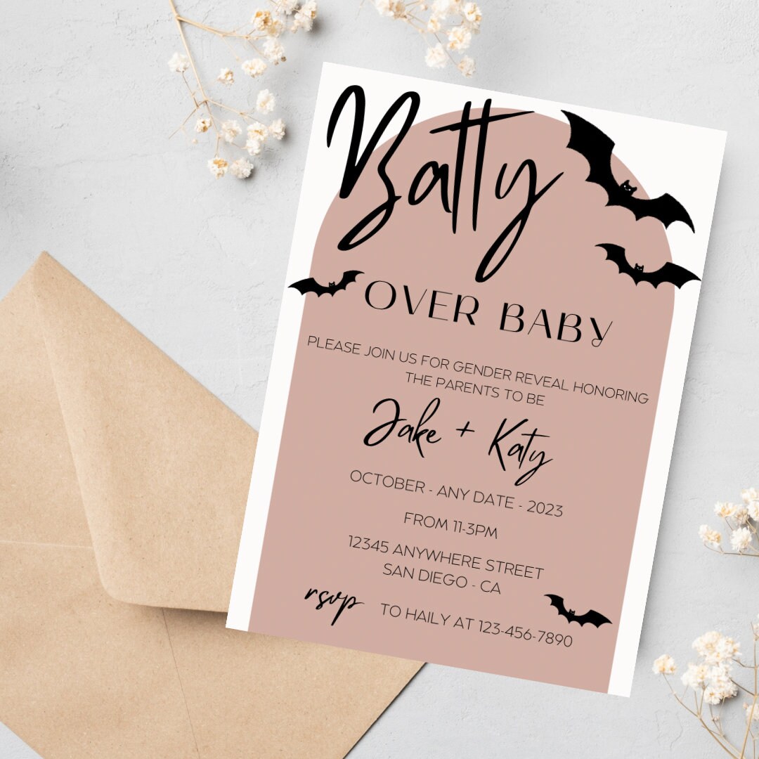 Halloween Gender Reveal Invitation, Batty Over Baby Invite, Halloween ...