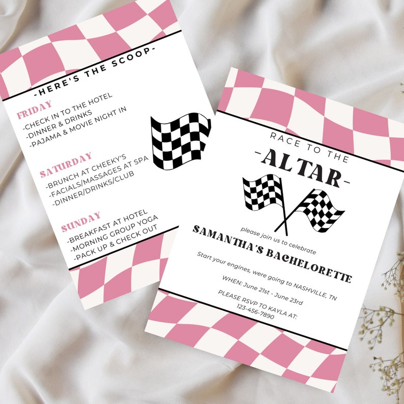 Race to Altar Bachelorette Invitation: Checkerboard Nashville Party ...