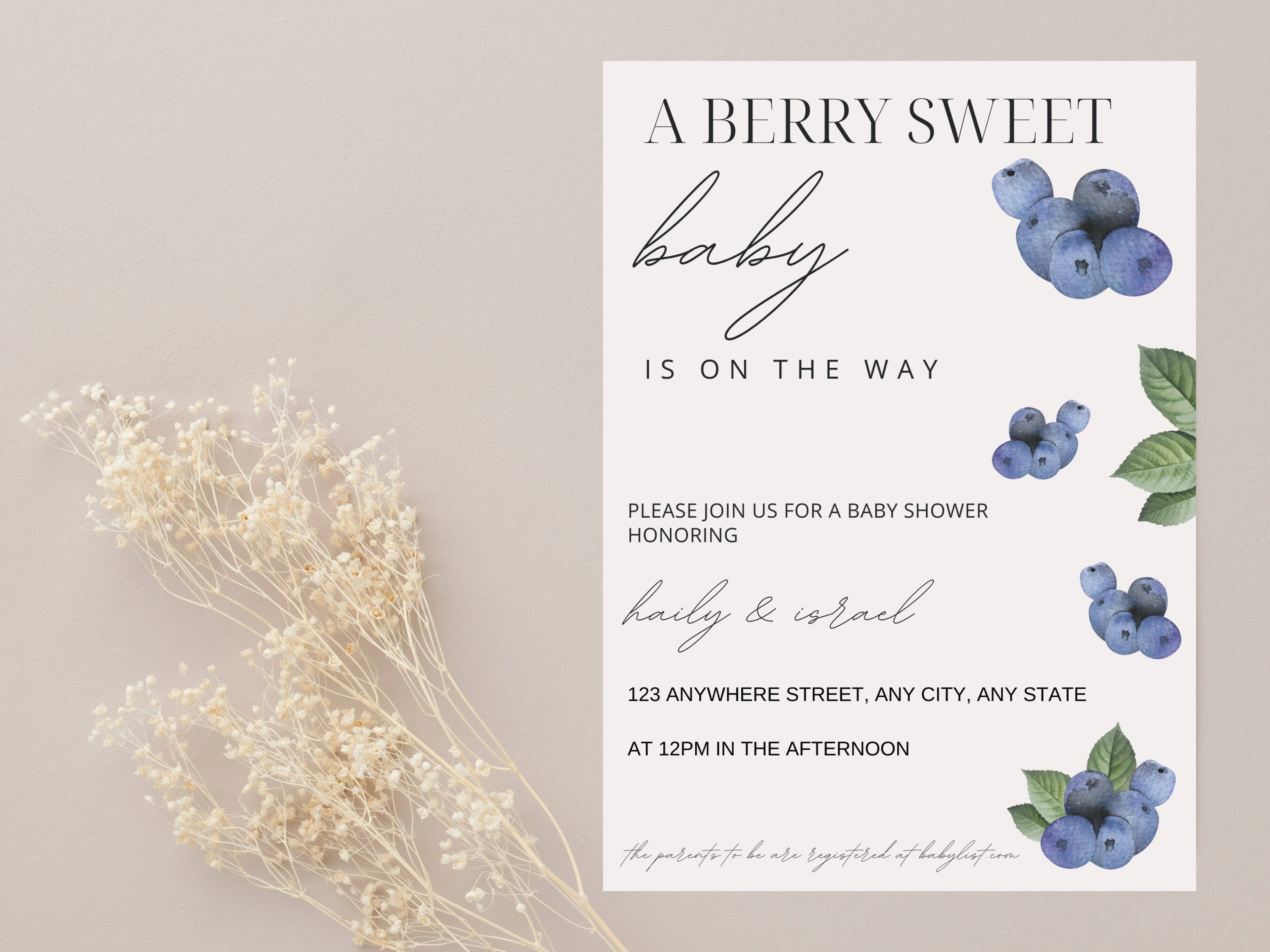 Blueberry Baby Shower Invitation Template: Berry Sweet Theme (canva ...