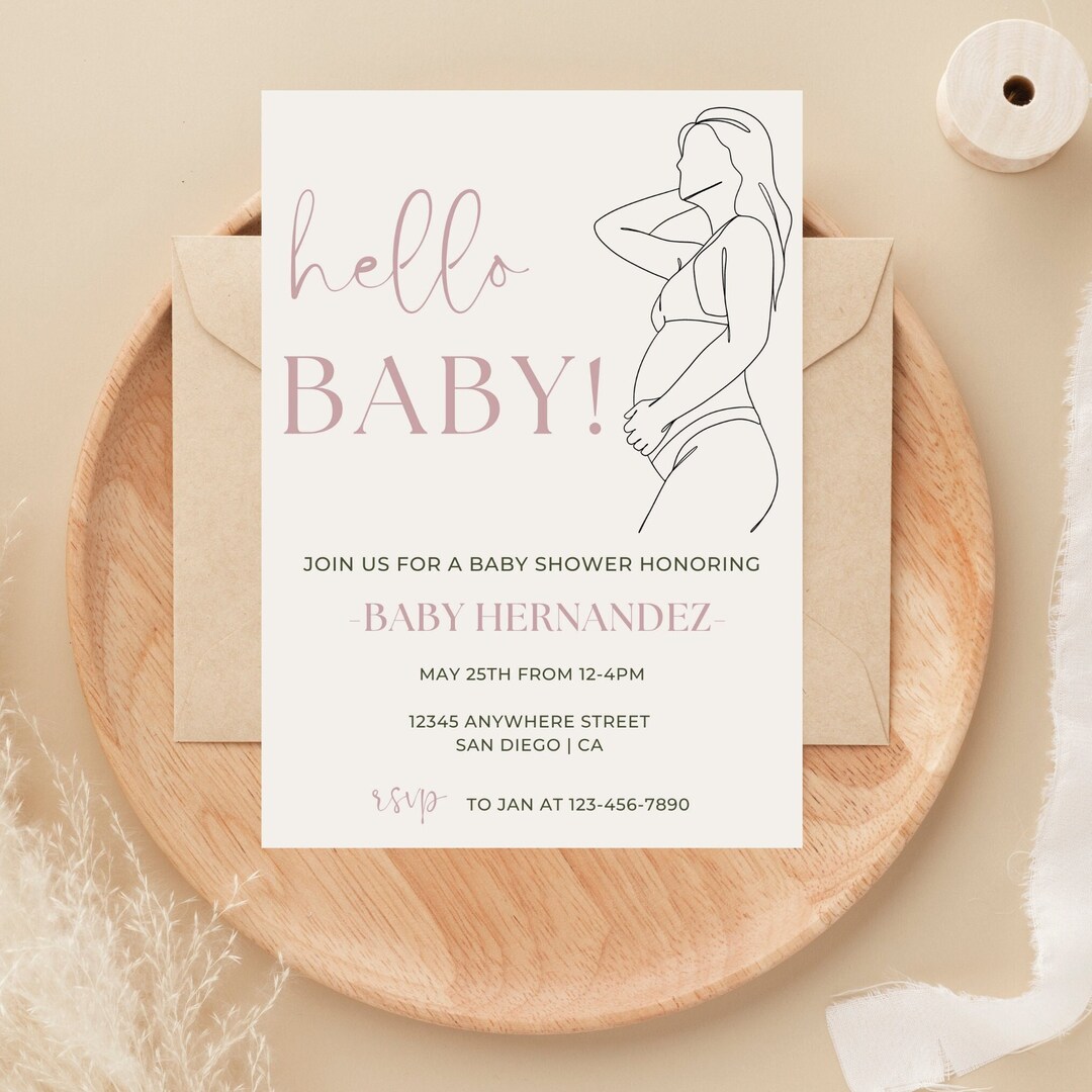 Hello Baby Baby Shower, Baby Shower Invitation, Minimalist Baby Shower ...