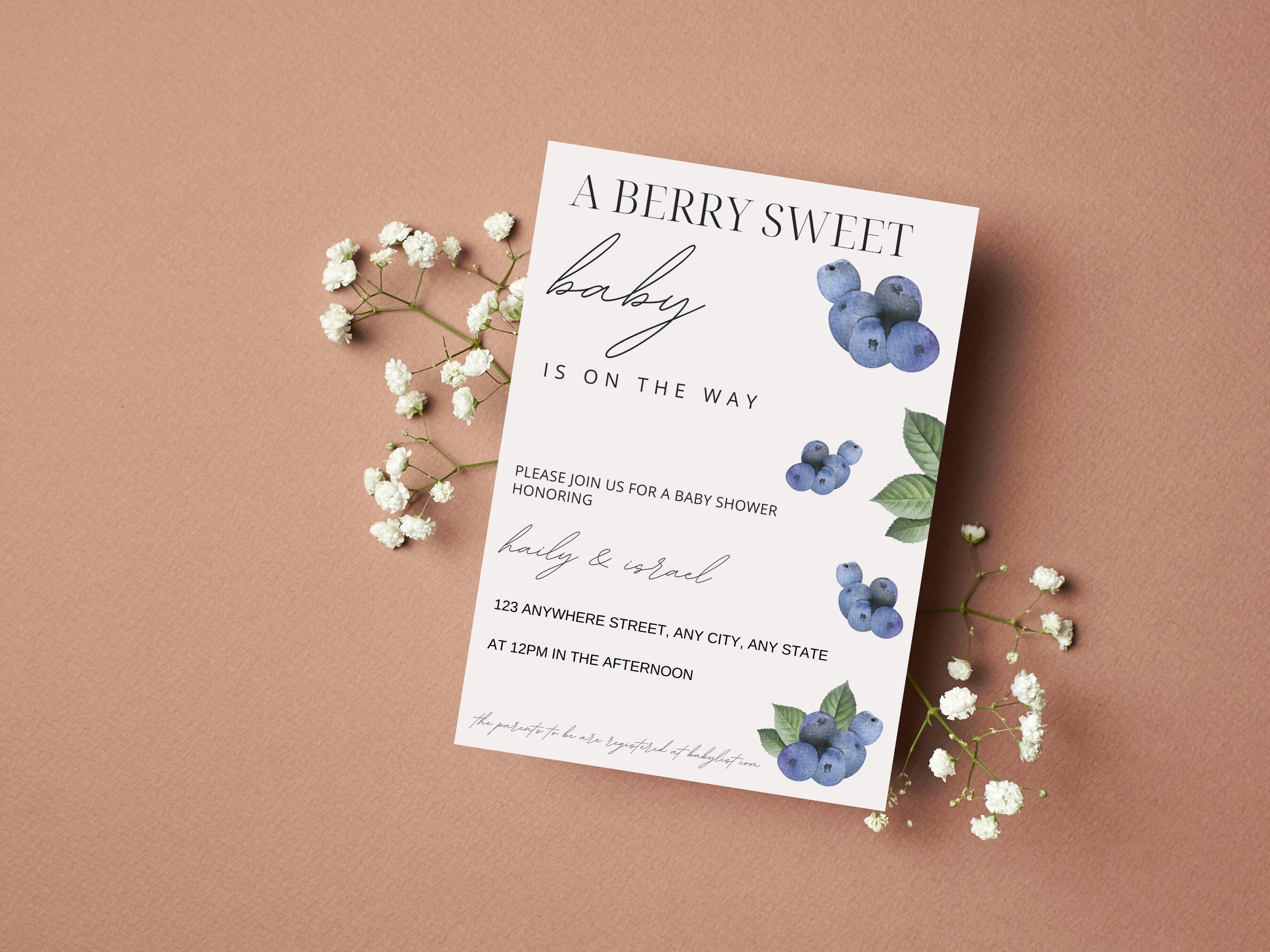 Blueberry Baby Shower Invitation Template: Berry Sweet Theme (canva ...