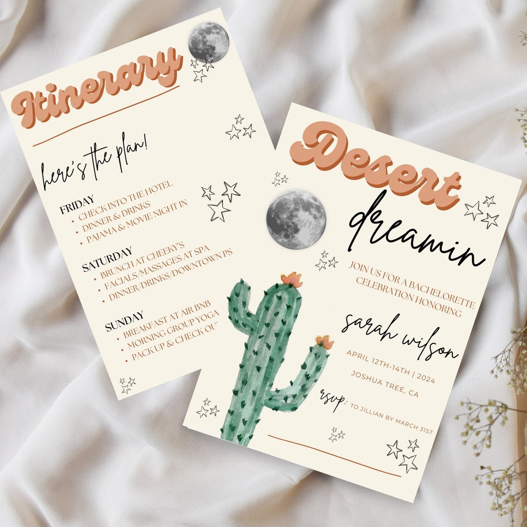 Desert Bachelorette Invitation, Boho Desert Bachelorette Weekend Invite ...