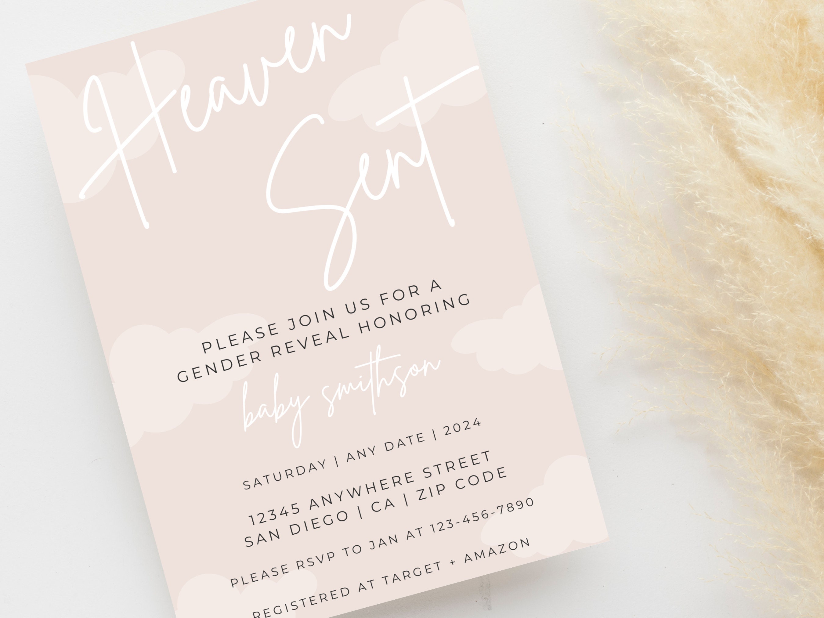 Heaven Sent Gender Reveal Invitation: Neutral Baby Shower (digital ...