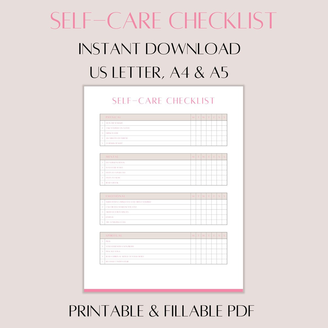 Self-care Checklist | Self-care Planner | Self-care Journal | Self-care ...