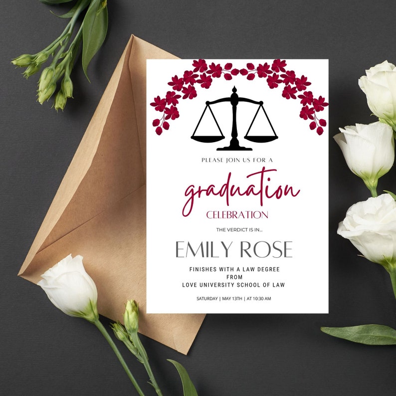 EDITABLE Minimalist Law School Graduation Announcement Printable ...