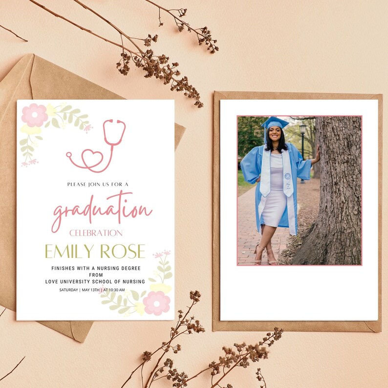Editable Minimalistic Nursing Graduation Announcement | Modern Nursing ...