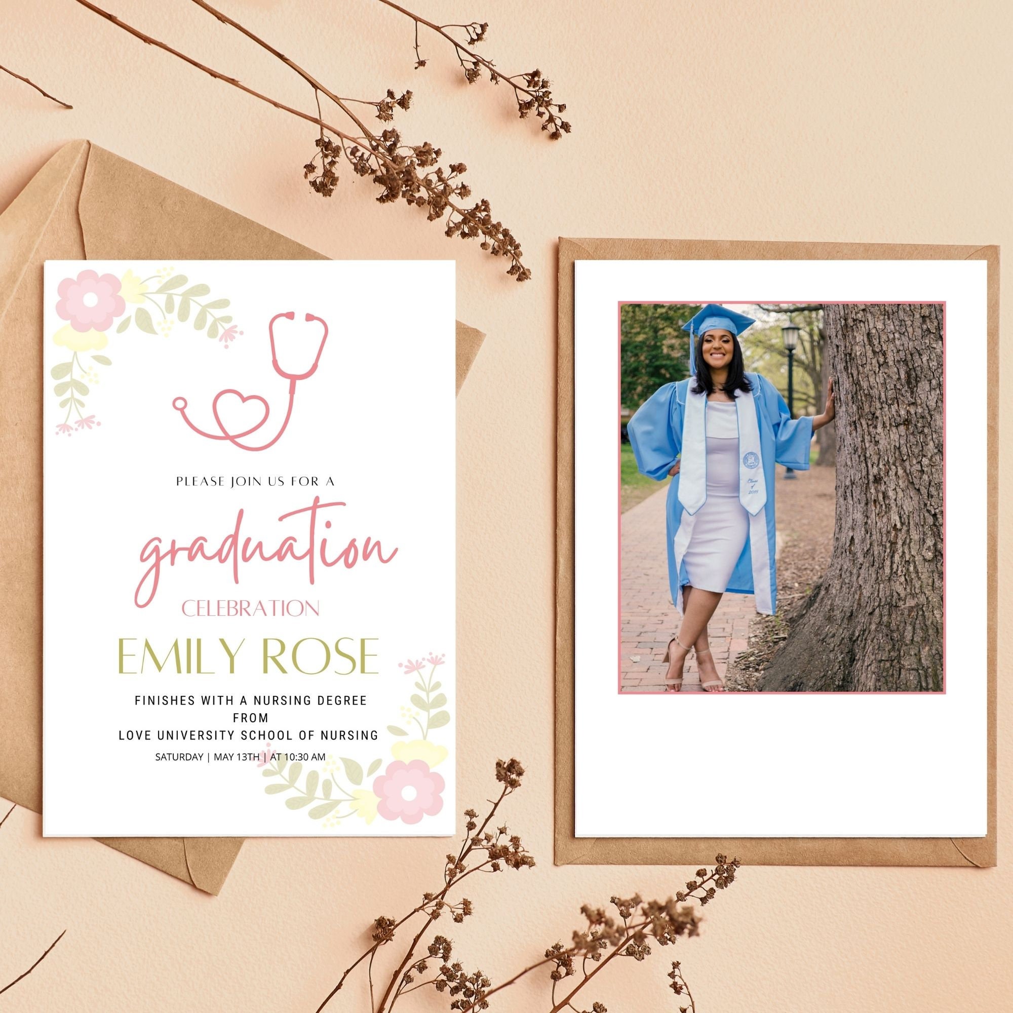 Editable Minimalistic Nursing Graduation Announcement | Modern Nursing ...