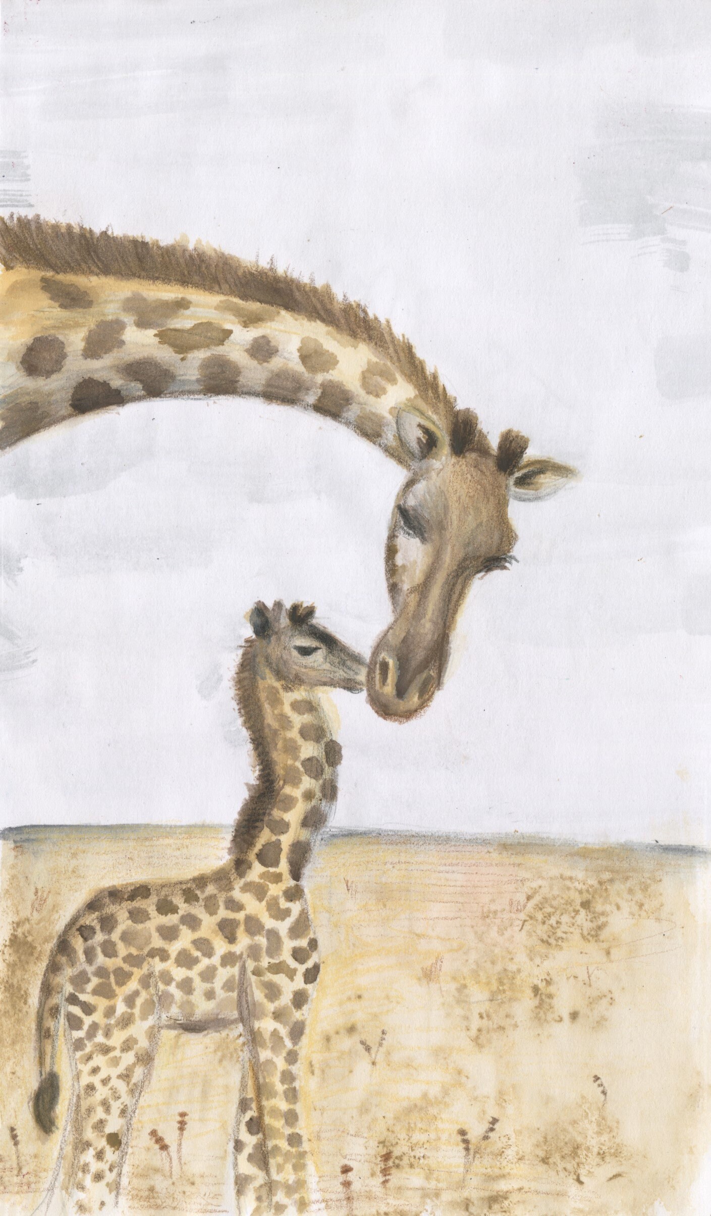 Giraffe Mother and Baby Watercolor Print - Etsy