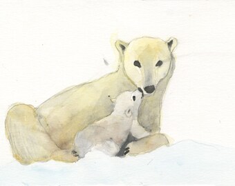 Mother and Baby Polar Bear Printable Art, Watercolor Bear Print Art ...