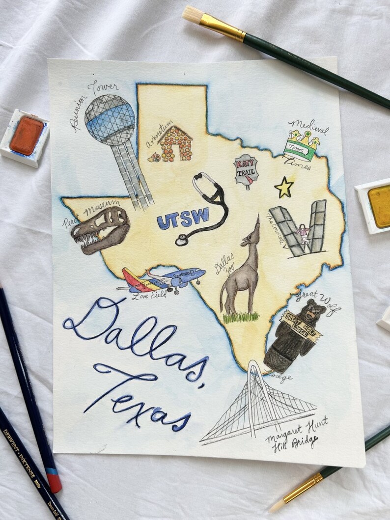 Custom City Watercolor Painting- Map, Home Decor - Etsy