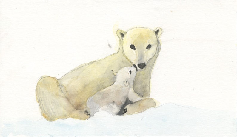 Polar Bear Mother and Baby Watercolor Digital Download - Etsy