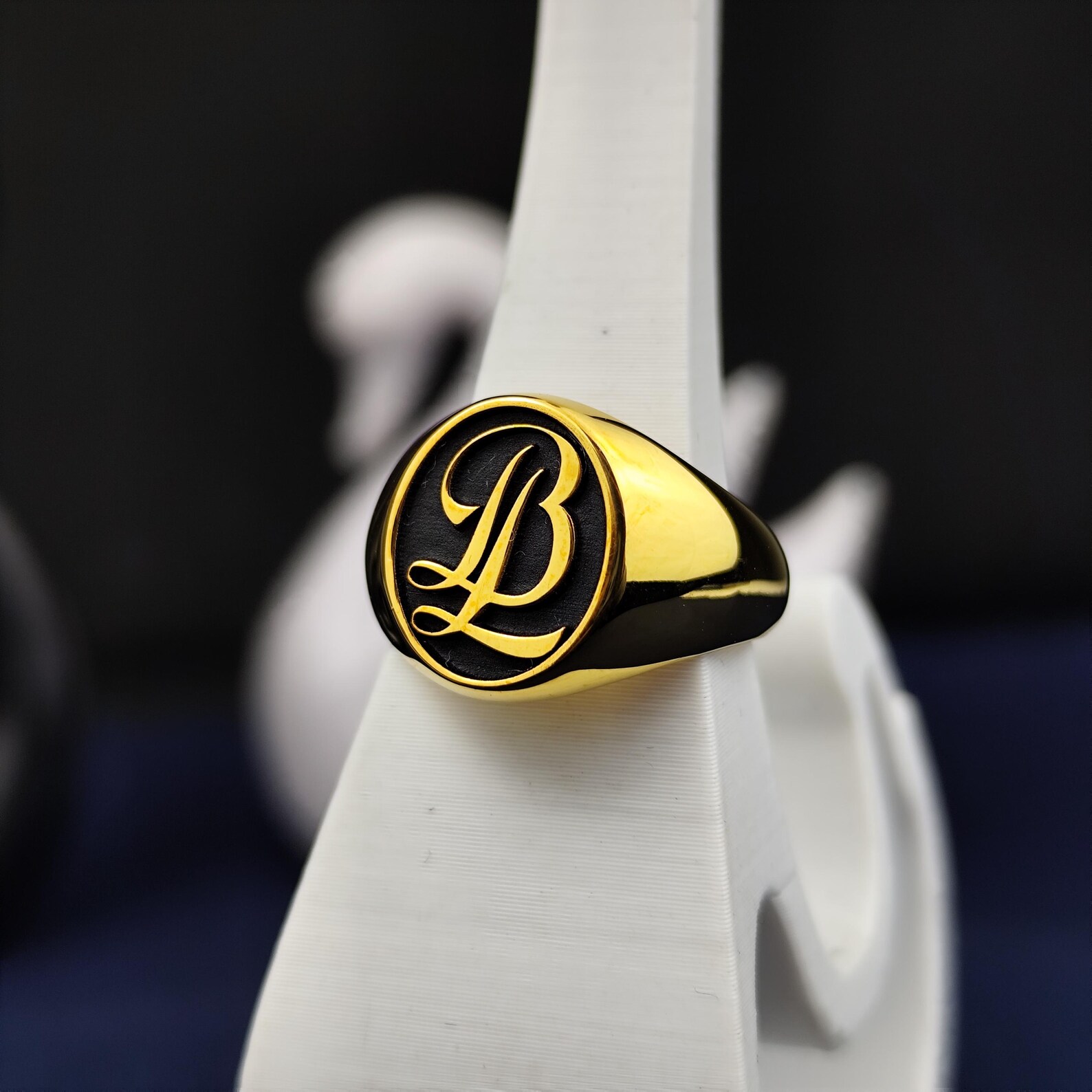 Custom Initial Signet Ring: Gold Plated Monogram Jewelry - Etsy