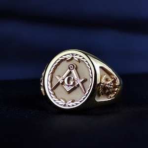 Gold Plated Masonic Signet Ring: Freemason Symbol - Etsy