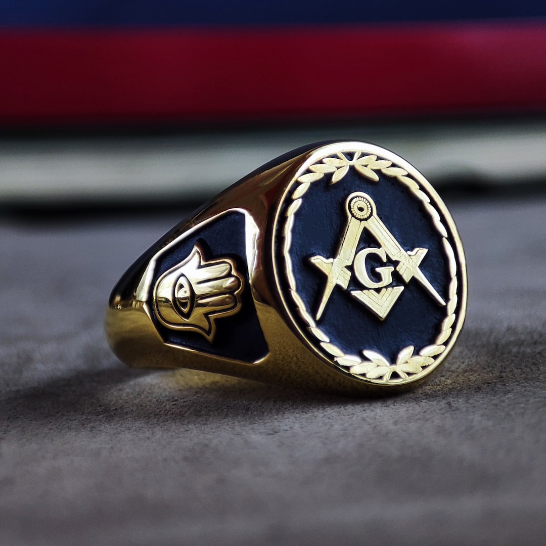 Gold Masonic Ring: Personalized Freemason Symbol Signet - Etsy