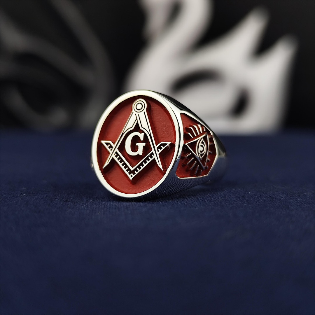 Handcrafted Freemason Ring: Sterling Silver Masonic Signet With Enamel ...
