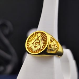 Vermeil Masonic Signet Ring / Freemasonry Ring With G Emblem / Masonic ...