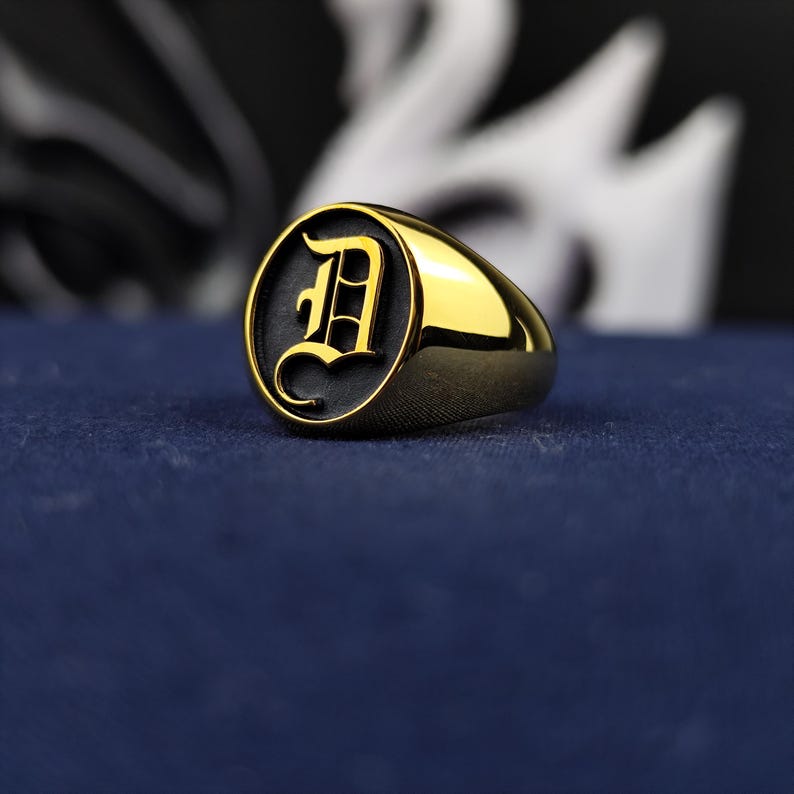 Gold Plated Initial Signet Ring: Custom Old English Monogram - Etsy
