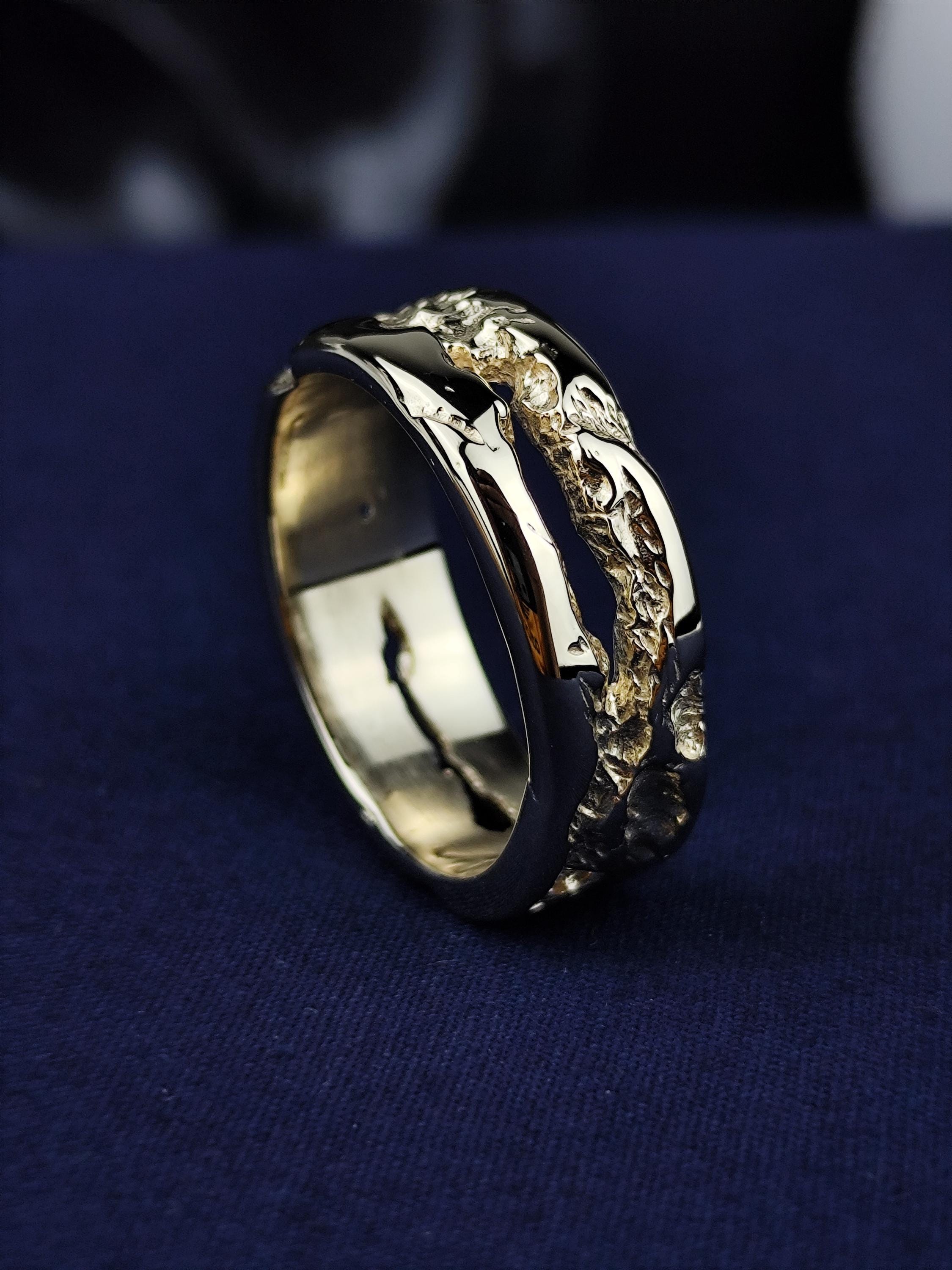 14K Gold Rustic Ring: Handmade Textured Band, Minimalist Jewelry - Etsy