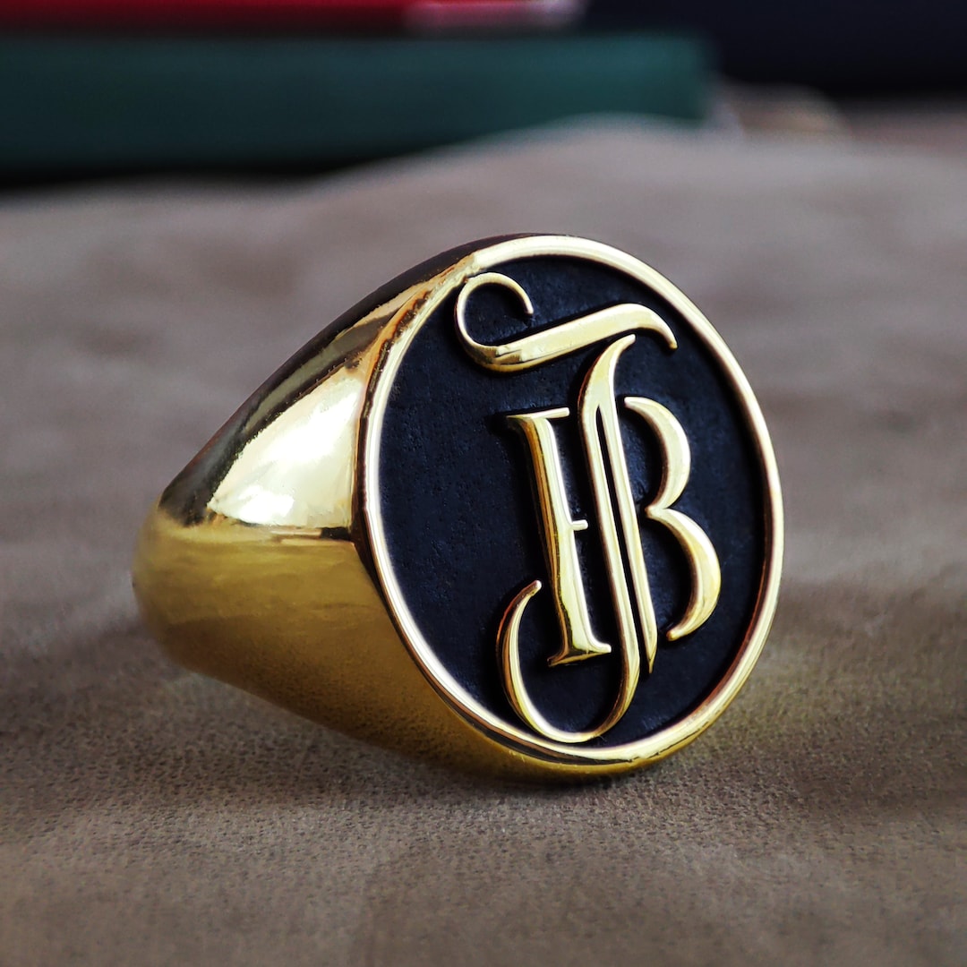Personalized Initial Signet Ring Custom Monogram Gold Plated 14k Gold ...