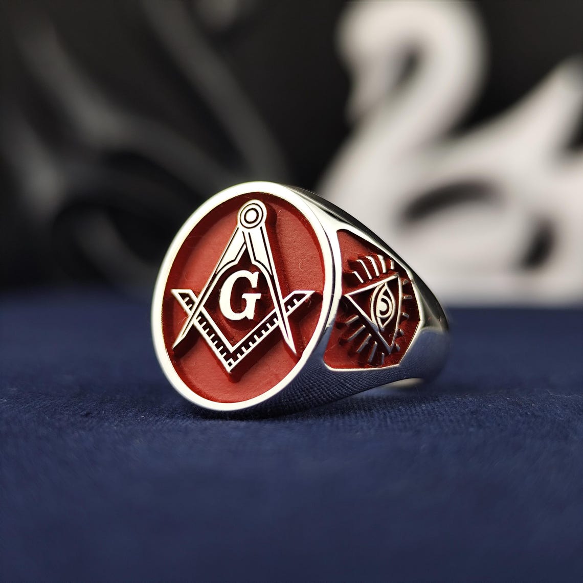 Handcrafted Freemason Ring: Sterling Silver Masonic Signet With Enamel ...