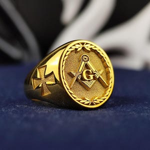 Gold Plated Masonic Ring – Classic Square & Compass Signet for ...