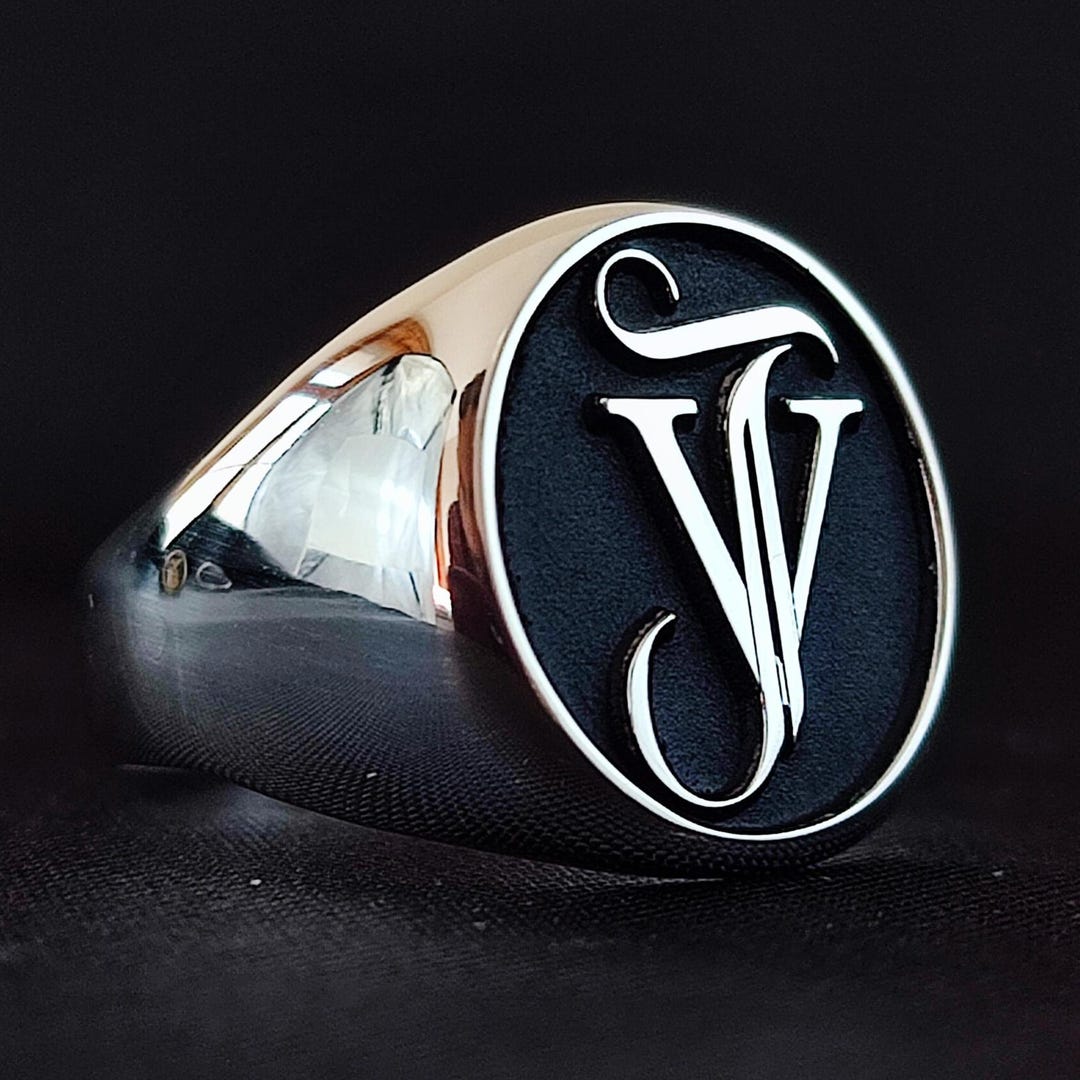 Custom Monogram Signet Ring Silver Engraved Pinky Ring for Men and ...