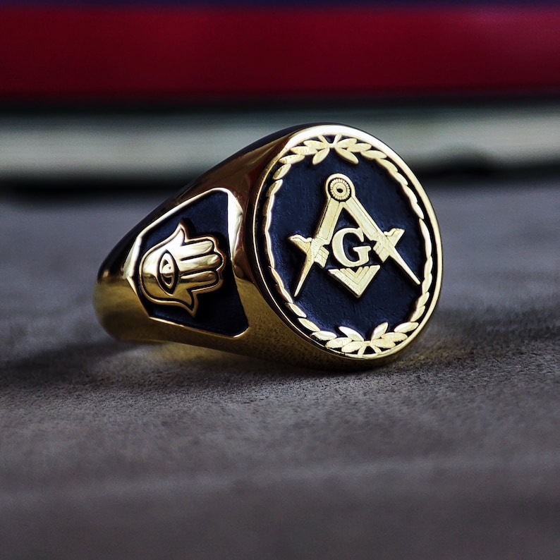 Gold Masonic Ring: Personalized Freemason Symbol Signet - Etsy