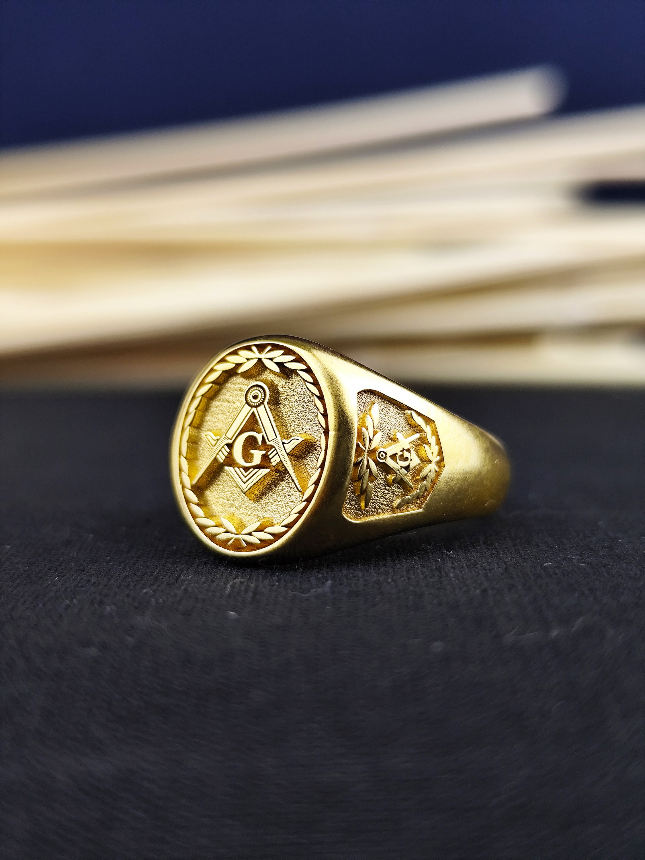Gold Vermeil Masonic Signet Ring: Freemason Square & Compass Jewelry - Etsy