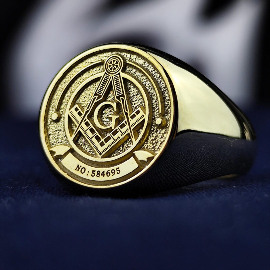 Gold Plated Masonic Signet Ring: Freemason Compass & G Symbol - Etsy