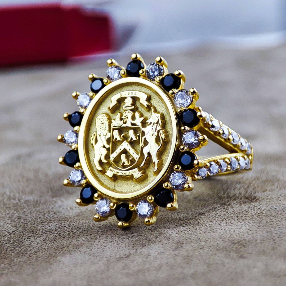 Custom Heraldic Family Crest Signet Ring Personalized Jewelry for Women ...