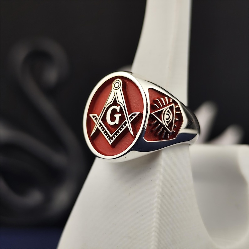 Handcrafted Freemason Ring: Sterling Silver Masonic Signet With Enamel ...